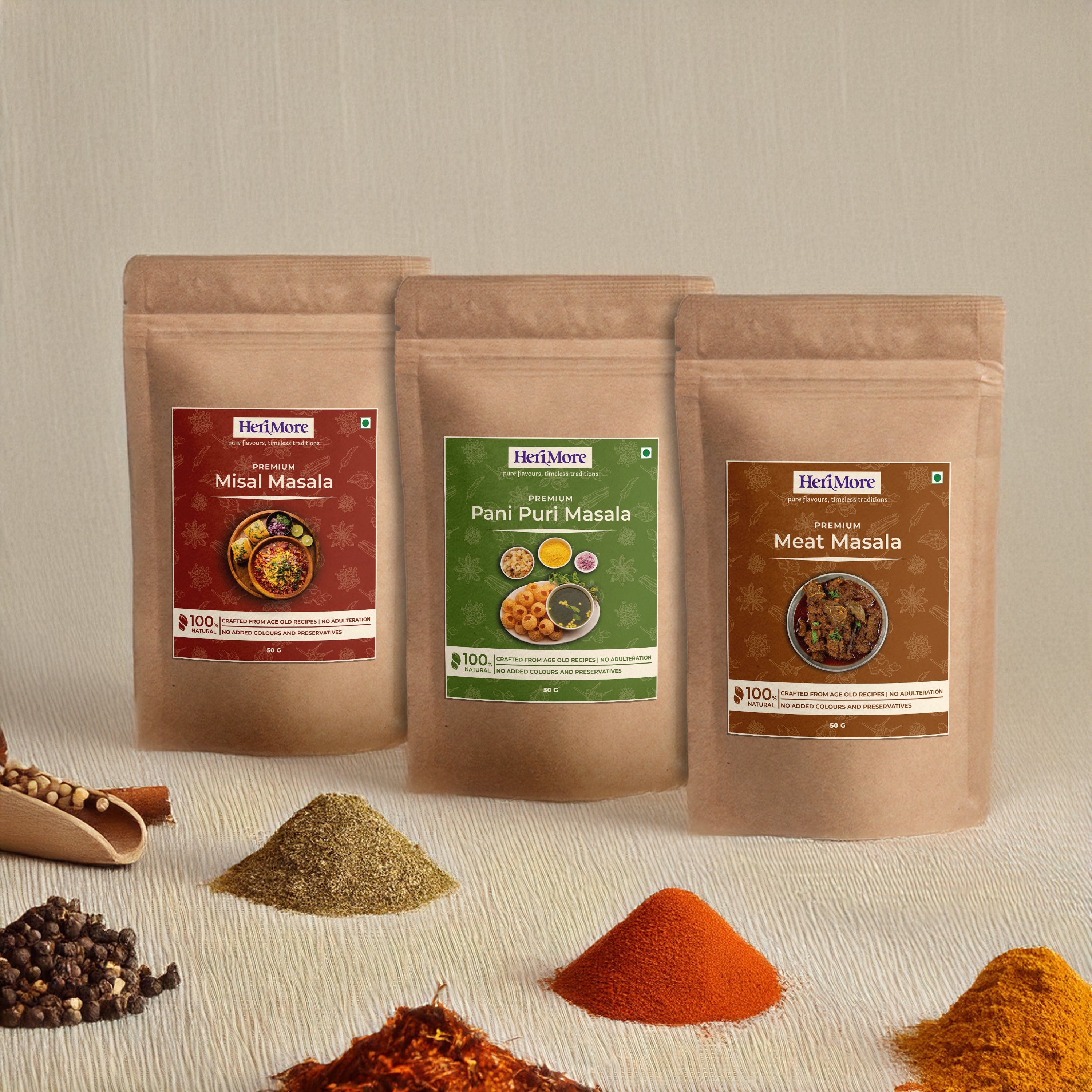 Masalas Single Serve Pack | 4 x 15 G (60 G) – HeriMore - Pushpa Foods